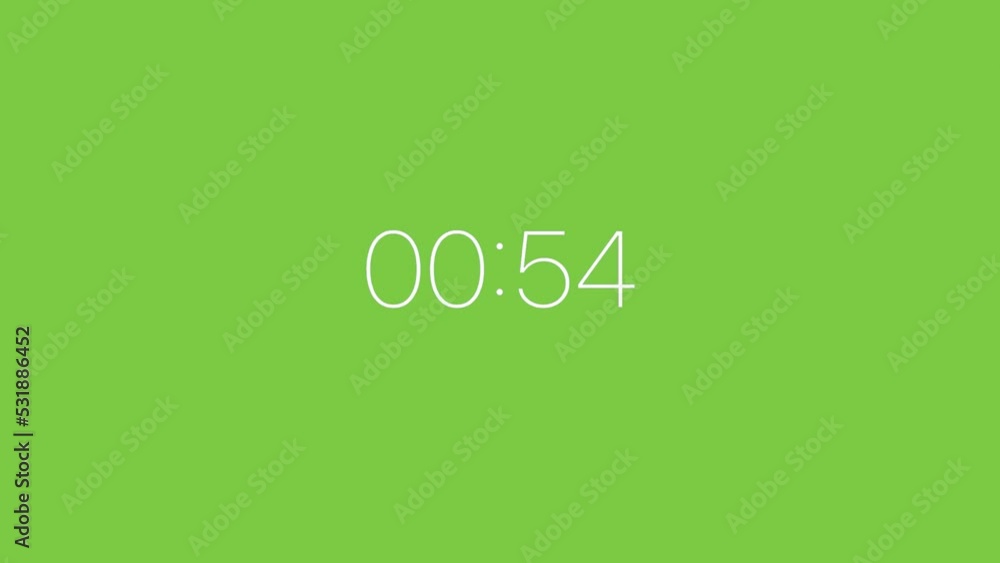Simple Fifty Nine Second White Digital Count Down Timer Green Screen