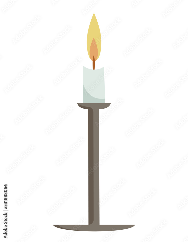 Burning candle in candelabra. Design element in cartoon style. Stock ...