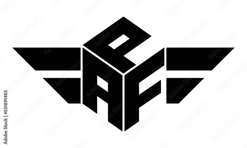 PAF three letter gaming logo in polygon cube shape logo design vector ...