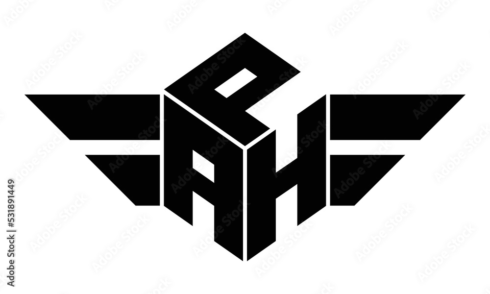 PAH three letter gaming logo in polygon cube shape logo design vector ...