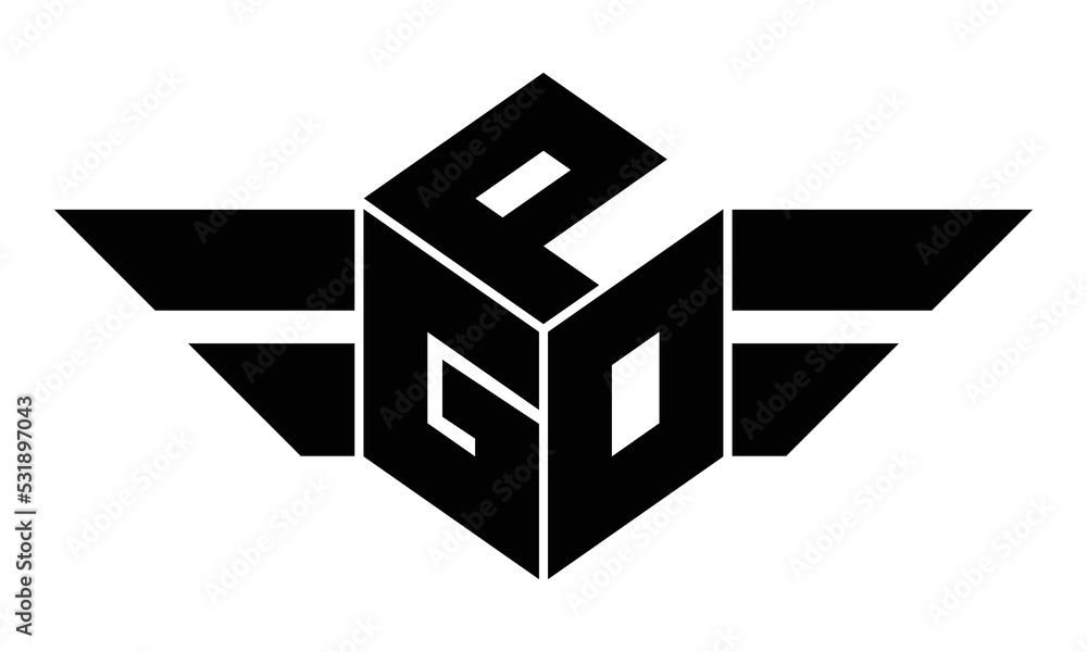 PGO three letter gaming logo in polygon cube shape logo design vector ...