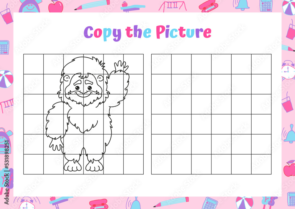 Copy the picture. Cute cartoon Yeti. Drawing activity for kids ...