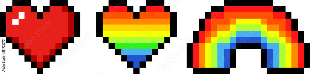8 bit rainbow heart, iridescent rainbow. Vector isolated background ...