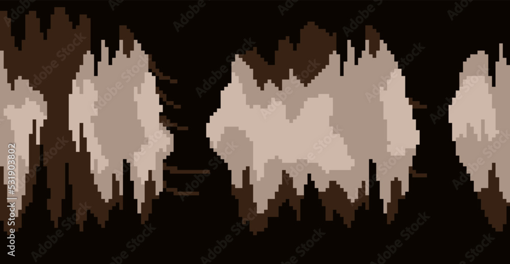 Pixel art game background, underground cave with stalactites and ...