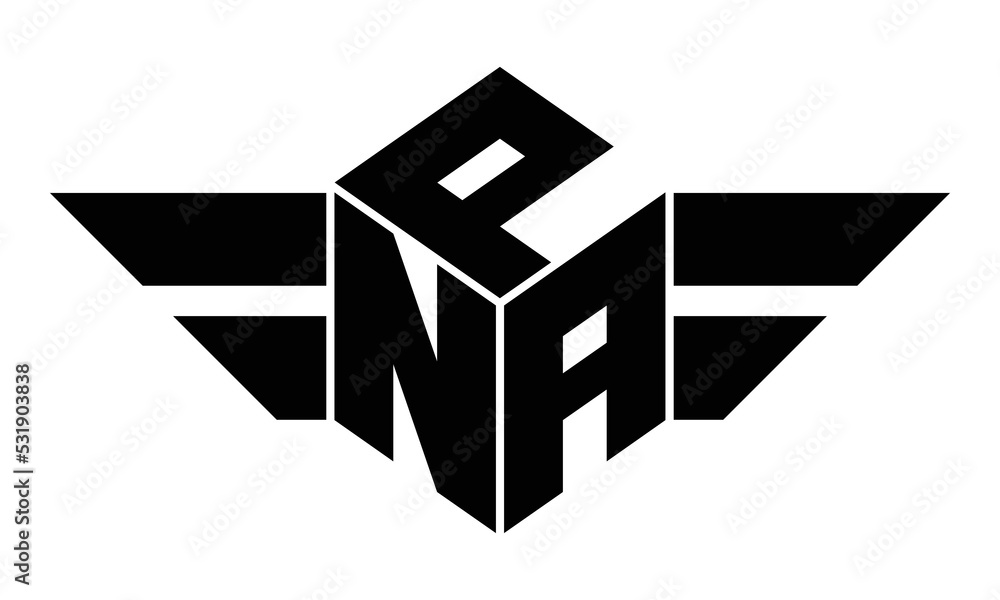 PNA three letter gaming logo in polygon cube shape logo design vector ...