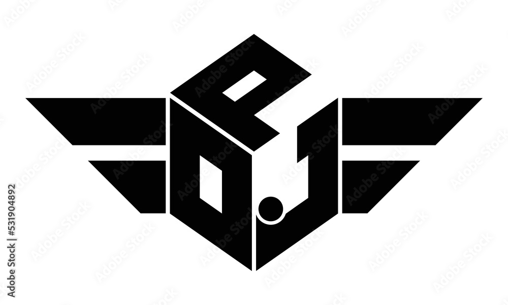 POJ three letter gaming logo in polygon cube shape logo design vector ...