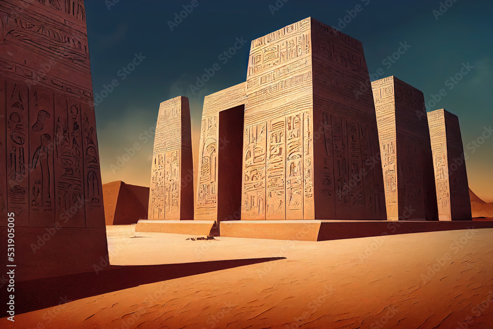 Ancient Egyptian tombstones for the pharaohs and queens. Illustration ...