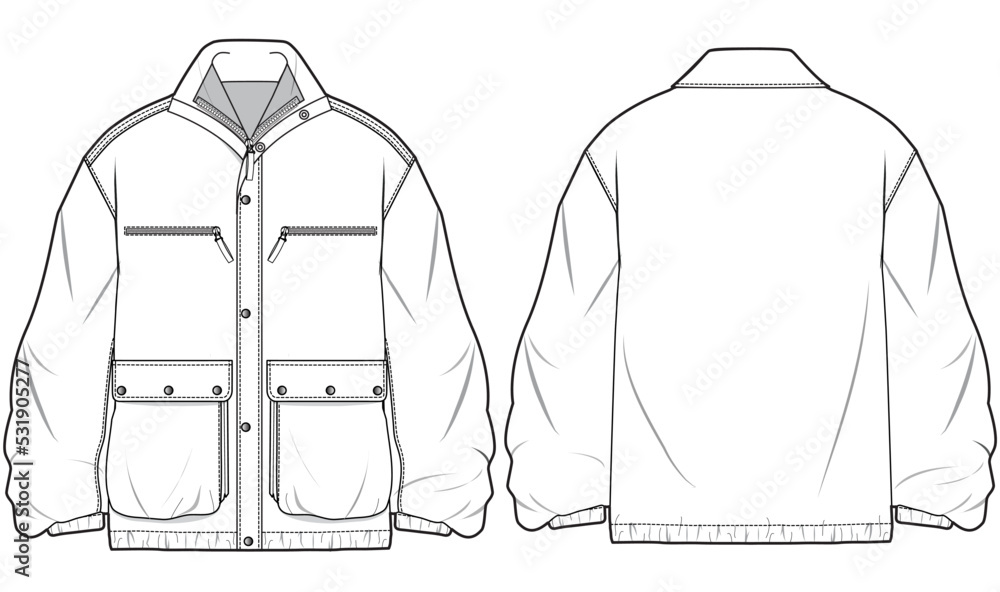 Harrington Jacket, Bomber Jacket, Raincoat Front and Back View. Fashion ...