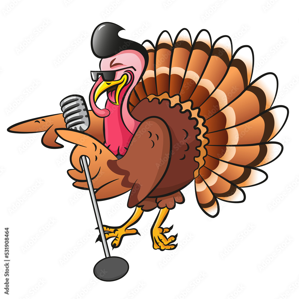 Singing turkey in sunglasses with microphone. Isolated illustration of ...