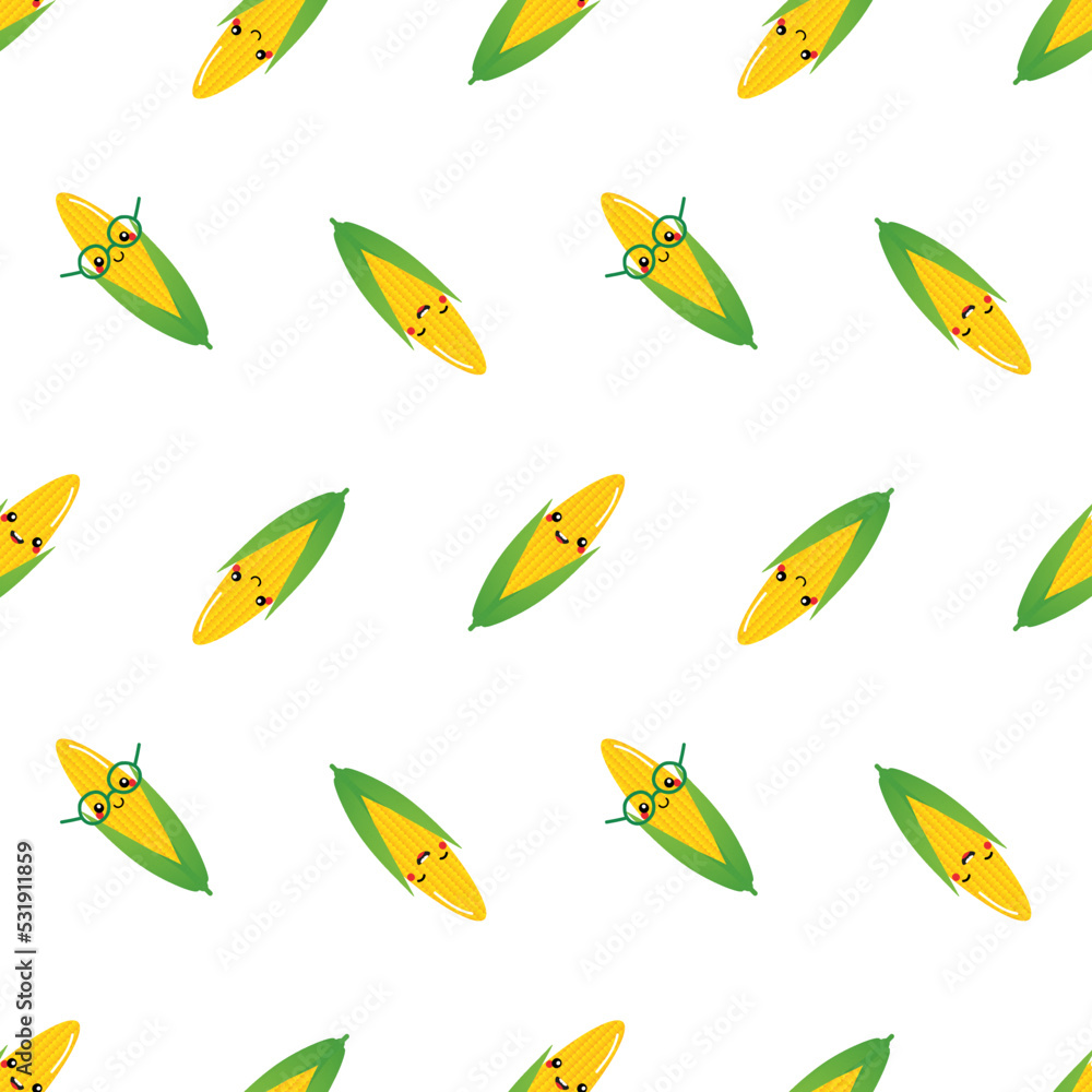 Cute cartoon style corn characters vector seamless pattern background ...