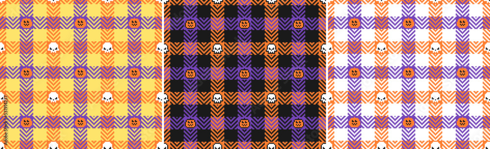 Check plaid Halloween pixel seamless pattern in three different colors ...