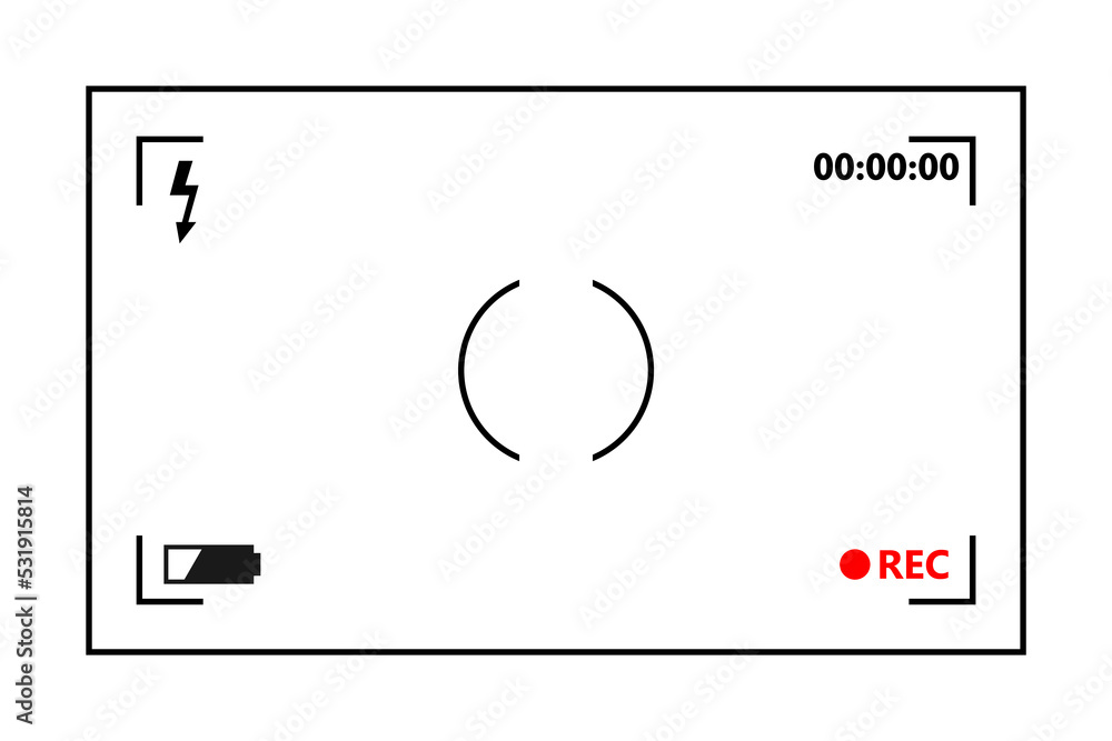 Video camera frame with record indicator. Photo camera viewfinder ...