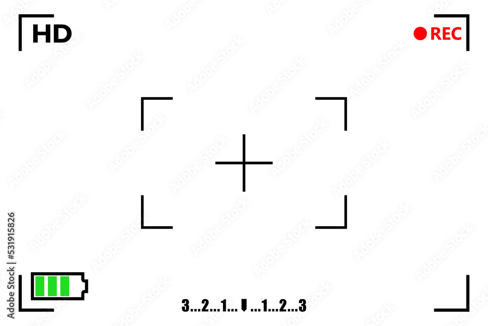 Video camera frame with record indicator. Photo camera viewfinder ...