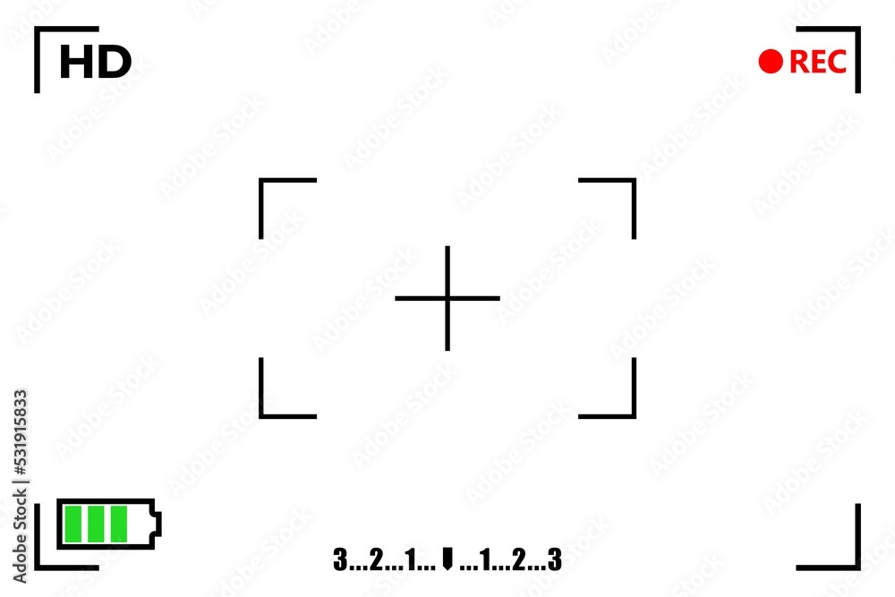 Video camera frame with record indicator. Photo camera viewfinder ...