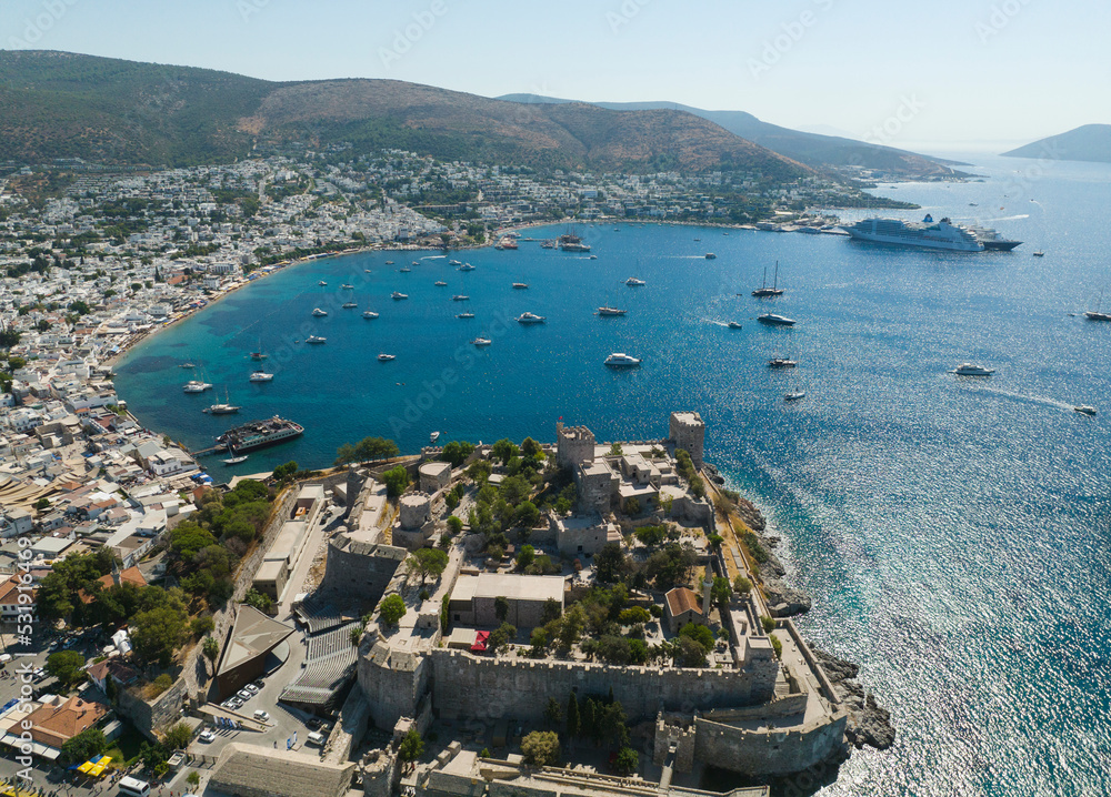 Bodrum Castle and Bodrum Marina Drone Photo, Bodrum Mugla, Turkey Stock ...