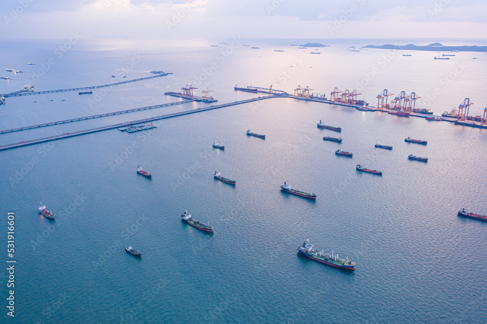 Aerial top view of Oil/Chemical LPG tanker ship Oversea transportation ...