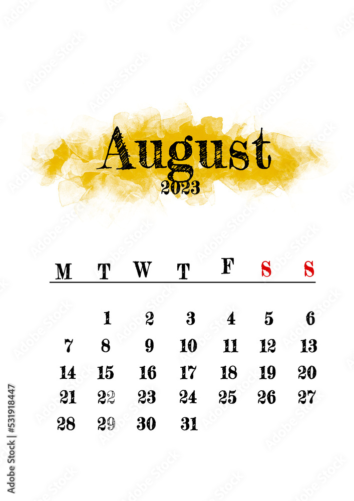 2023 August month calendar template minimalistic design Stock ...