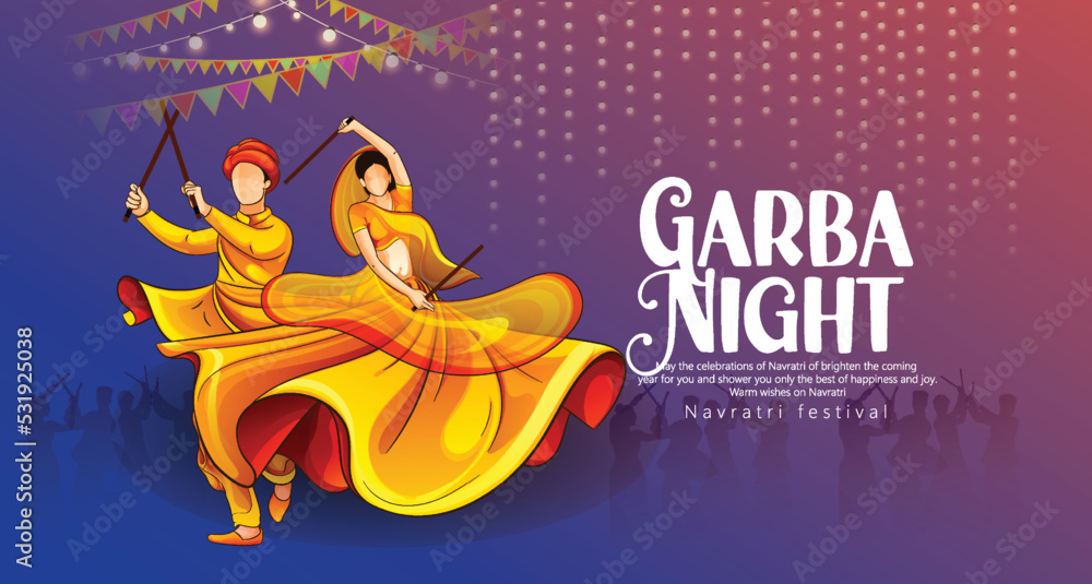 Illustration of couple playing Garba and Dandiya night in Navratri ...