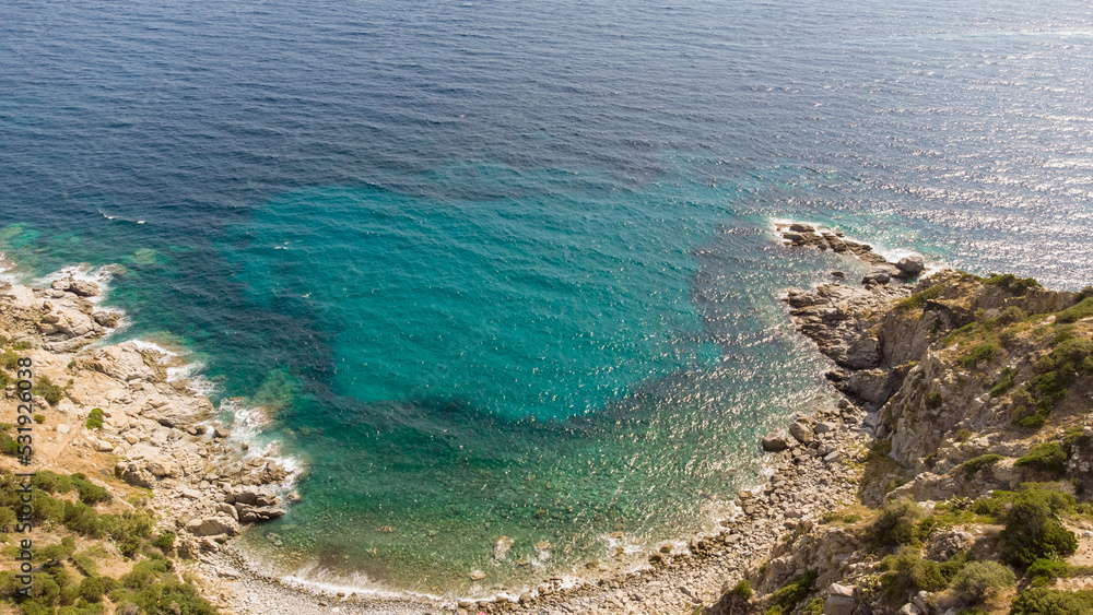 An amazing aerial view of the Sardinian coast. The wonderful colors of ...