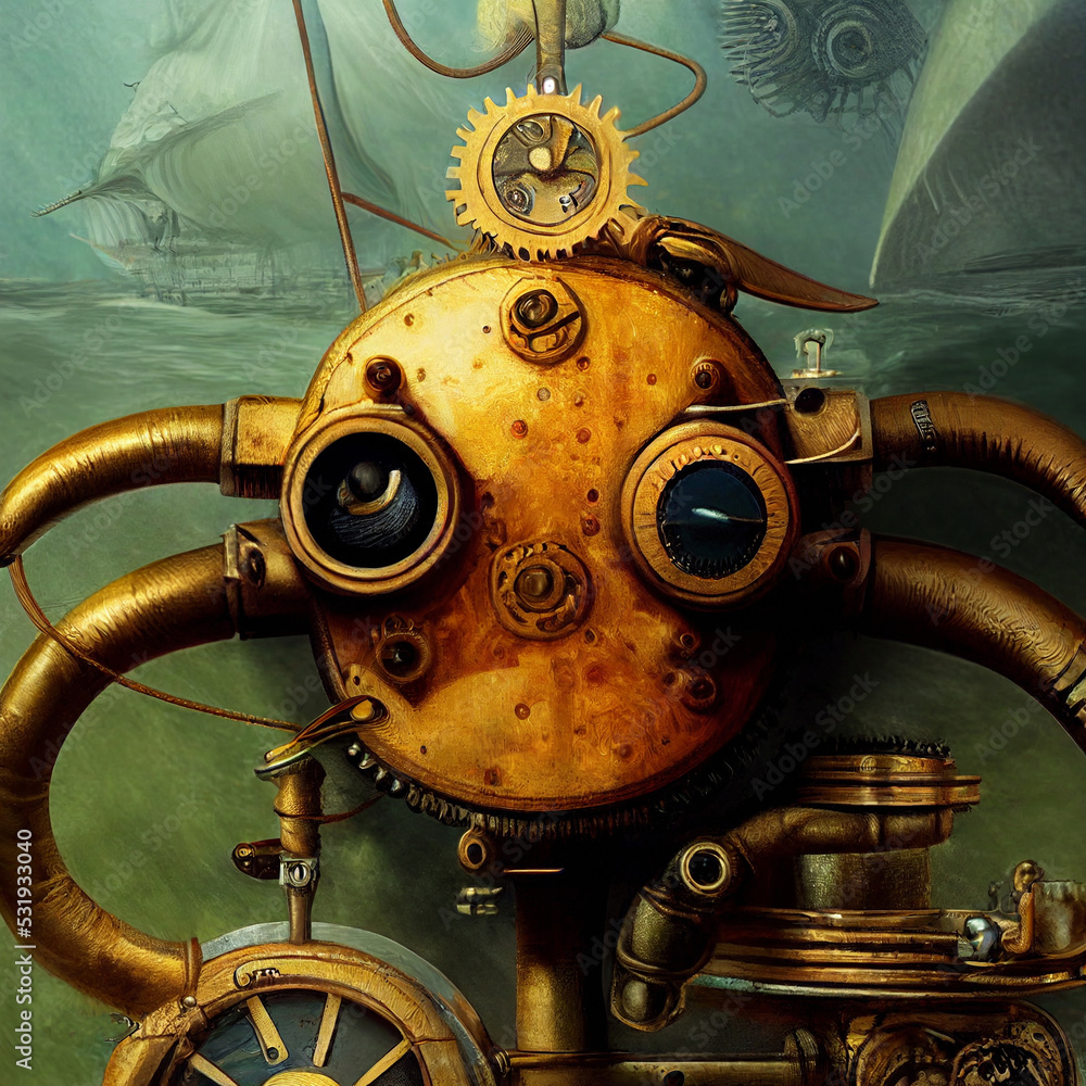 sci-fi fantasy illustration: mechanical marine creature for the deep ...