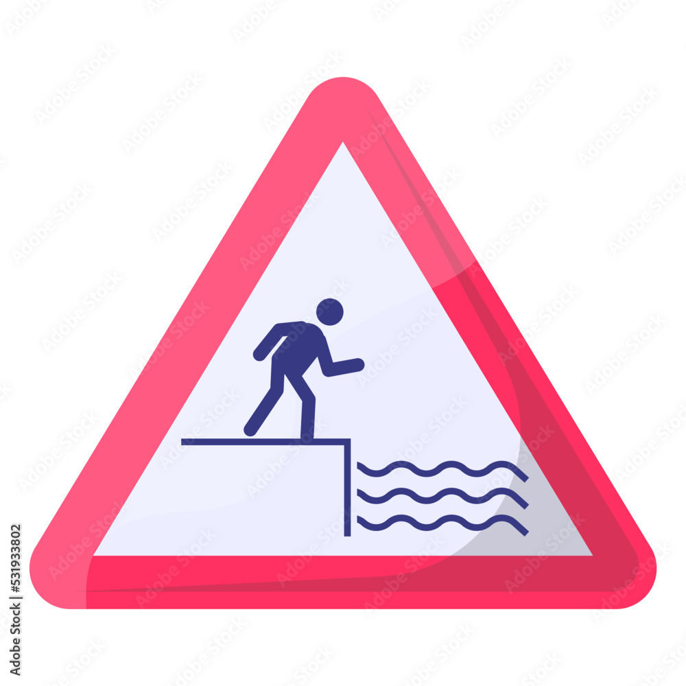 Deep River or canal bank red triangle Concept, Avoid Swimming Vector ...