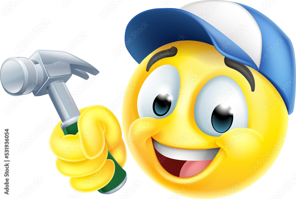 Handyman Cartoon Emoji Emoticon Face With Hammer ilustración de Stock ...