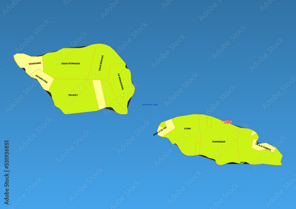 Administrative and political colored vector Map of Samoa with colourful ...