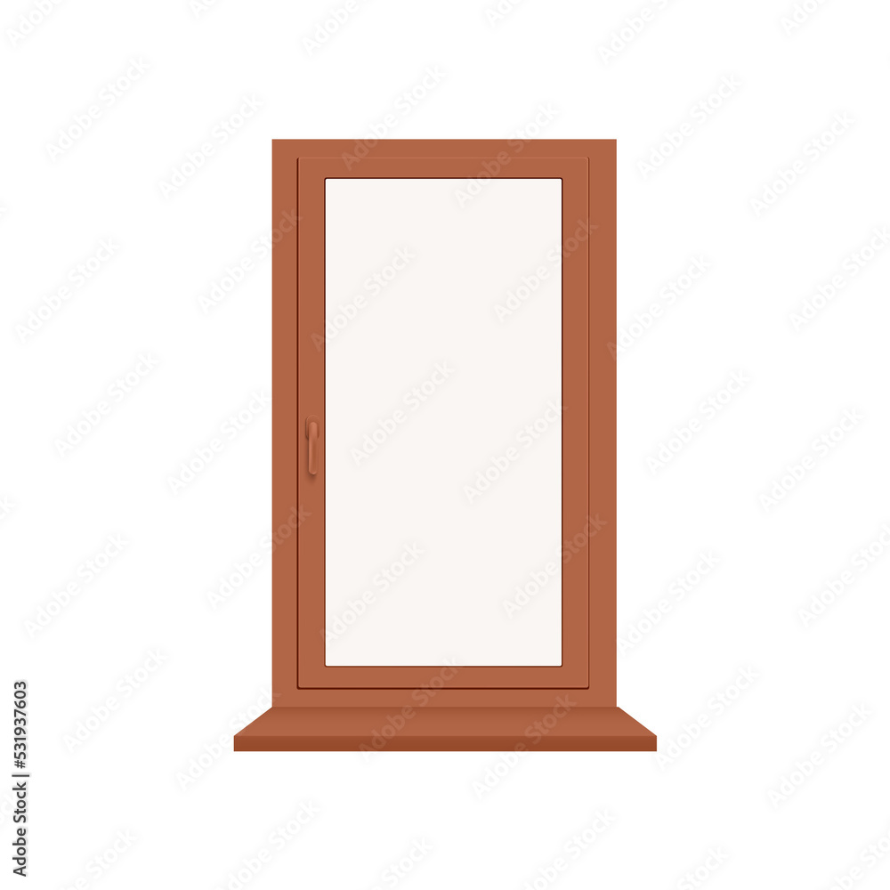 Single brown window frame with clear transparent glass. Stock ...