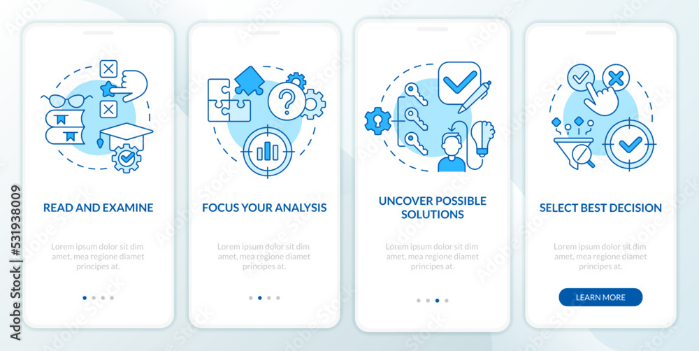Structure of case study blue onboarding mobile app screen. Research ...