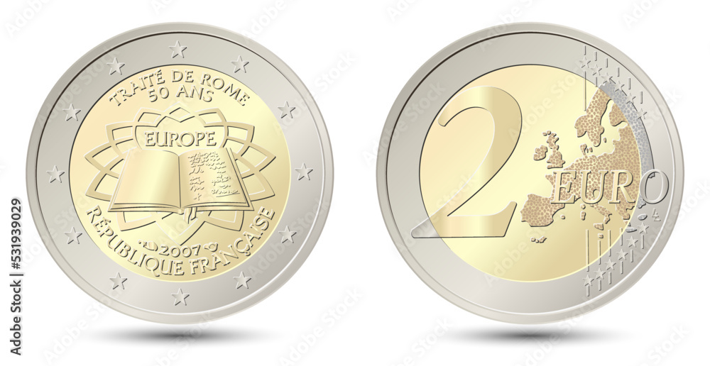 France. 2 Euro coin. 50th anniversary of the signing of the Treaty of ...