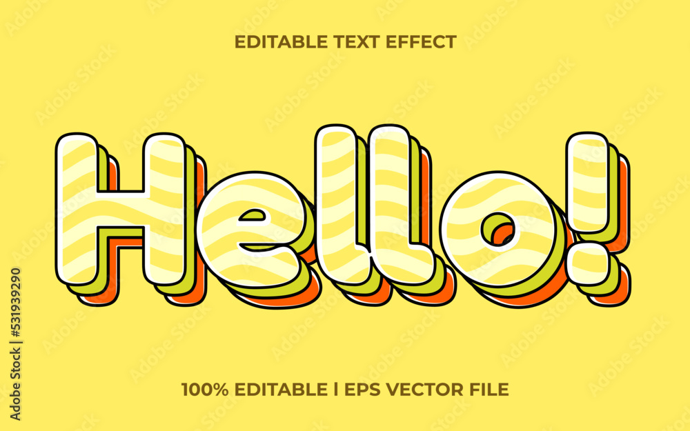 hello 3d text effect with cute theme. yellow text lettering typography ...