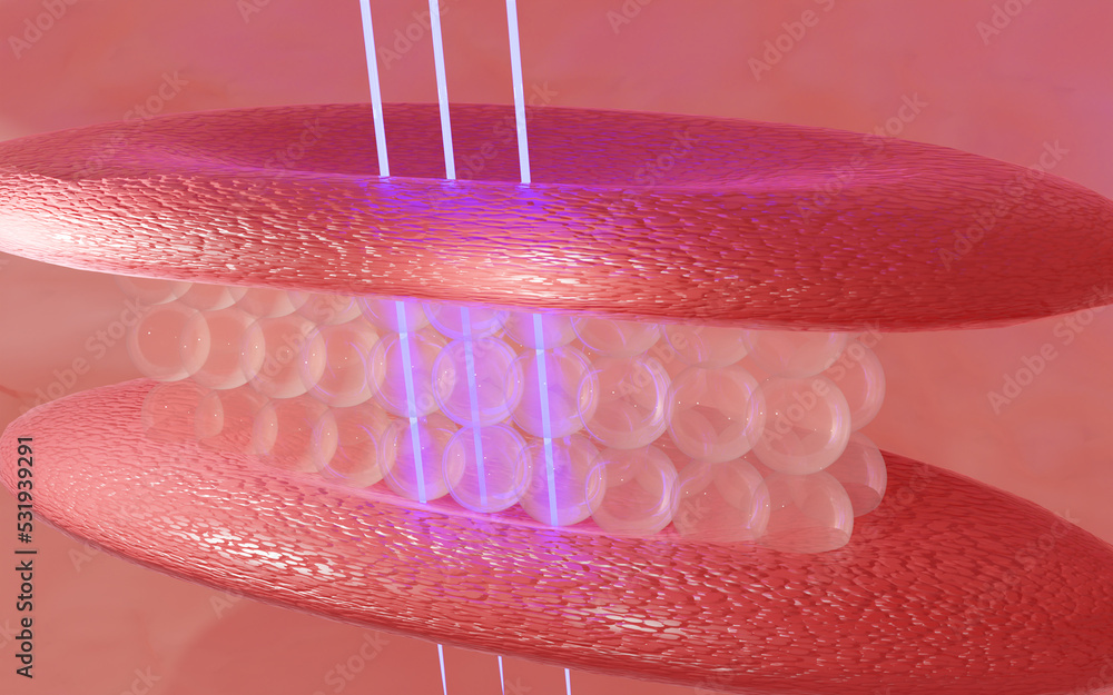 Serum and vitamin drop on skin cell. serum through the skin layer and ...