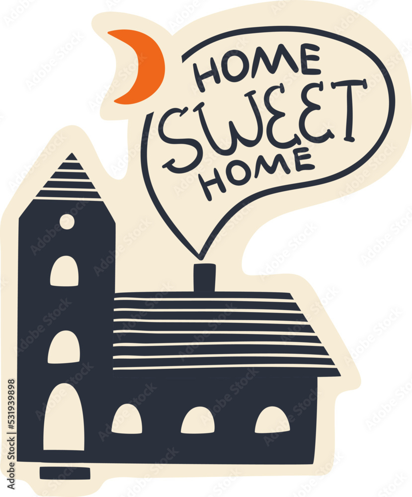 Houses lettering sticker. Cute residential building with funny cozy ...