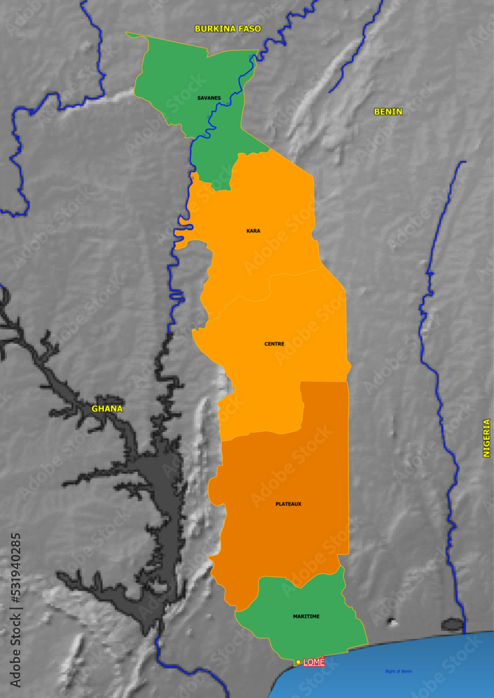 Administrative and political colored vector Map of Togo with colourful ...