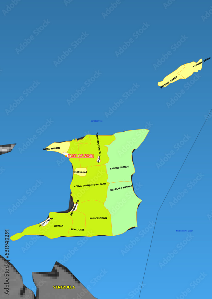 Administrative and political colored vector Map of Trinidad and Tobago ...