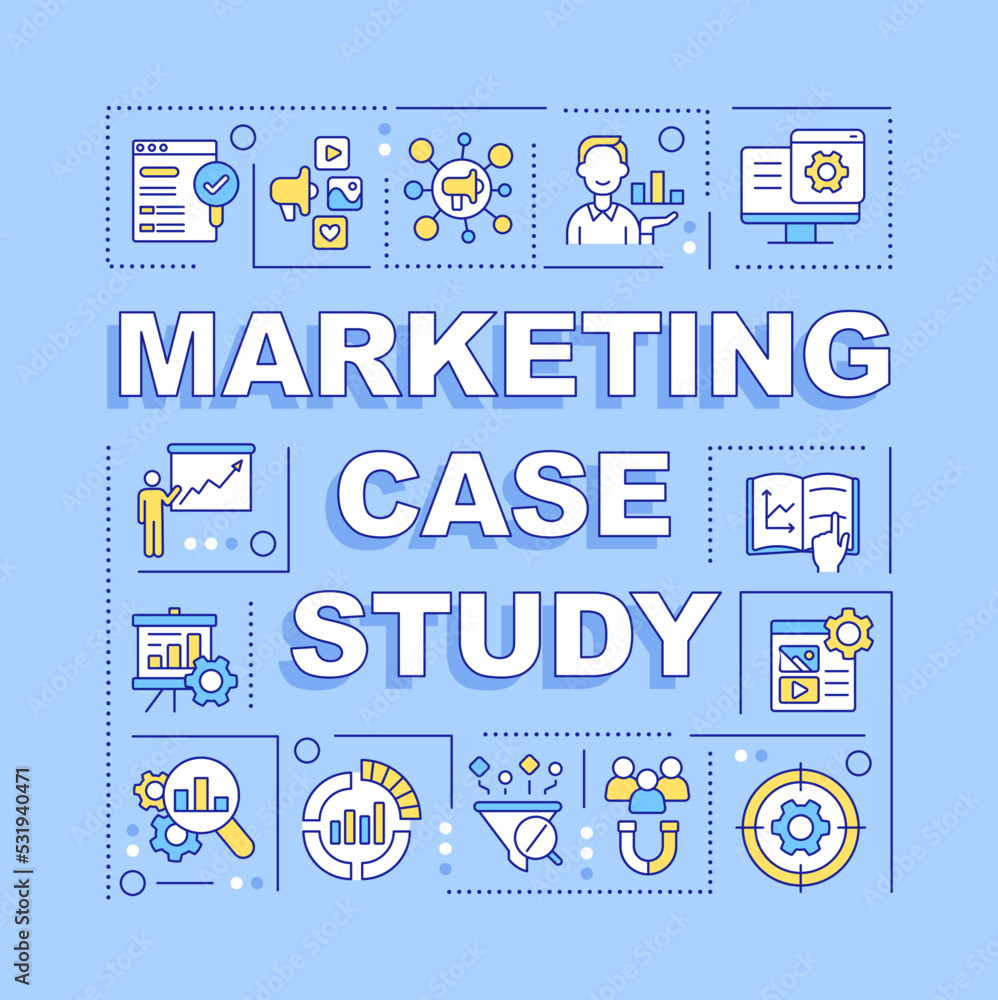 Marketing case study word concepts blue banner. Business. Infographics ...