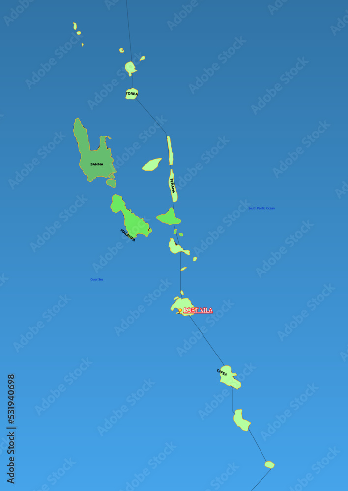 Administrative and political colored vector Map of Vanuatu with ...