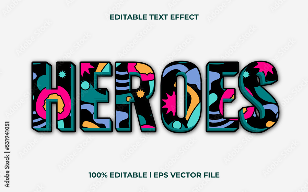 heroes 3d text effect with comic theme. cartoon text lettering ...
