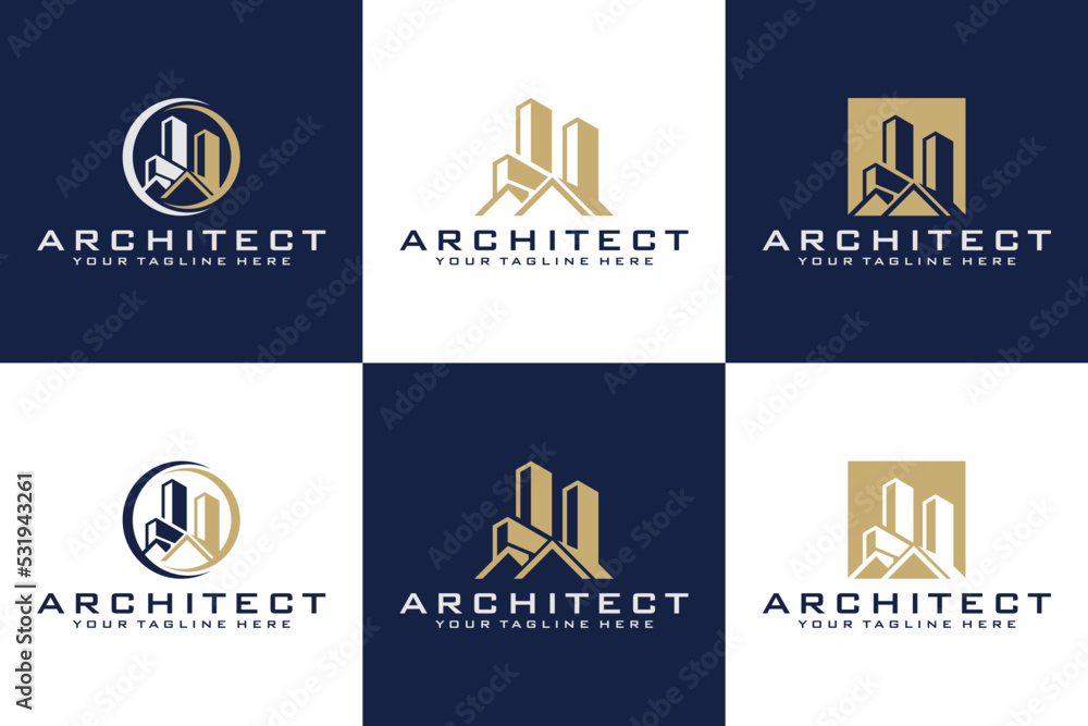 collection of architect design logos, buildings, roofs, cities Stock ...