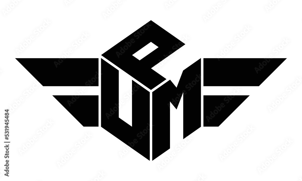 PUM three letter gaming logo in polygon cube shape logo design vector ...