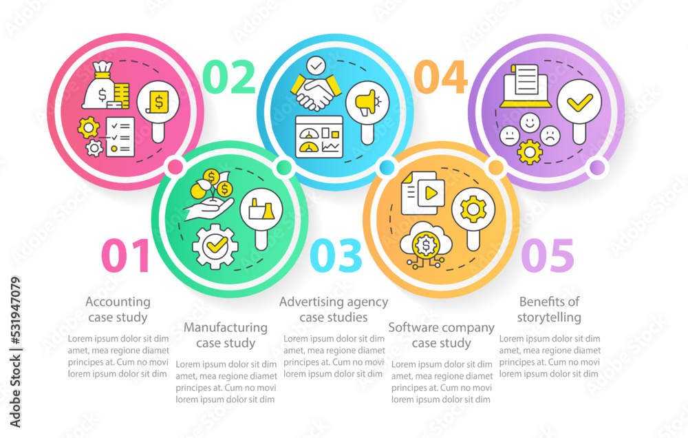 Case studies usage circle infographic template. Analytics. Data ...