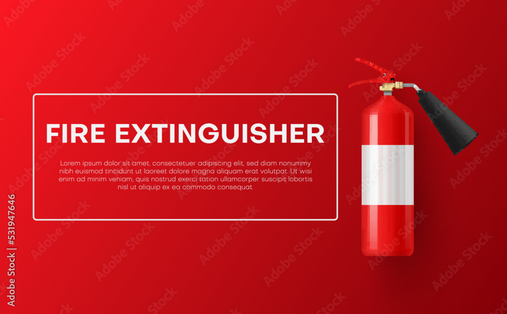 Fire extinguisher red advertising information banner realistic vector ...
