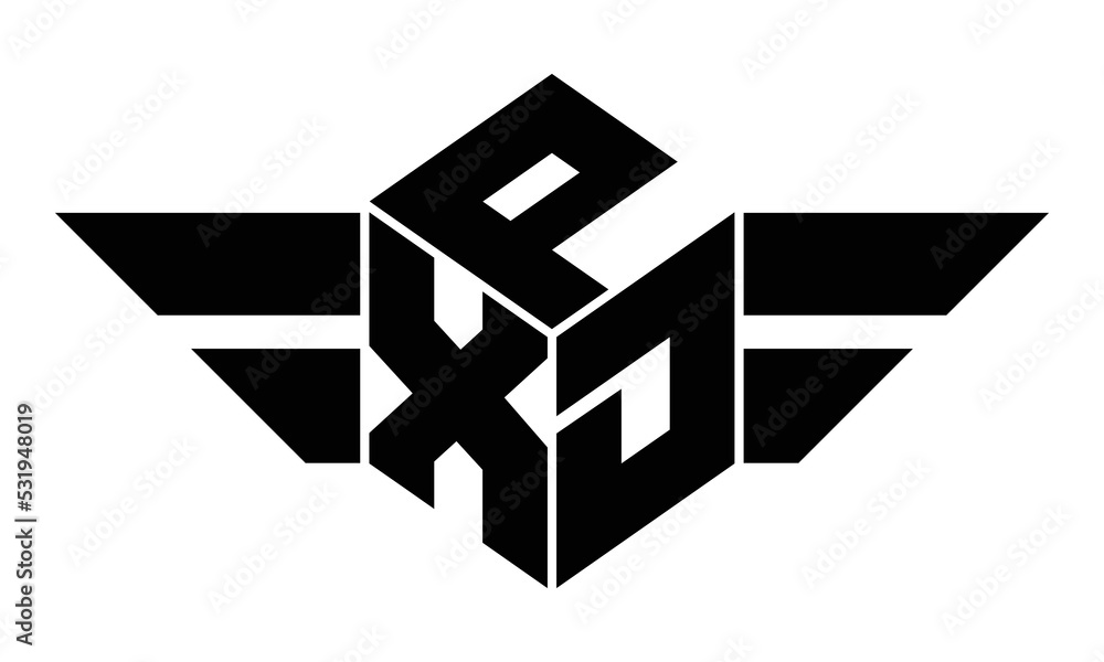 PXD three letter gaming logo in polygon cube shape logo design vector ...