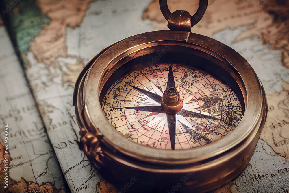 Touching and impactful drawing of a compass in a vintage style giving ...