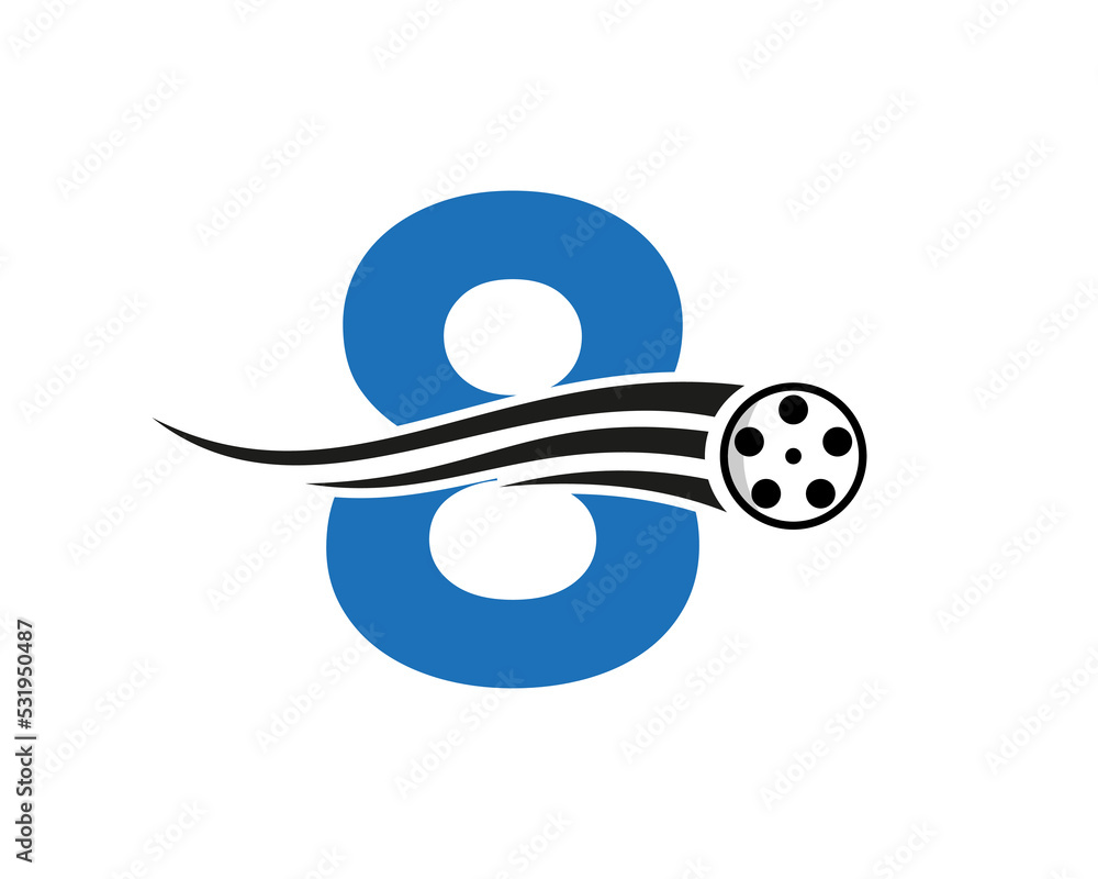 Initial Letter 8 Film Logo Concept With Film Reel For Media Sign, Movie ...
