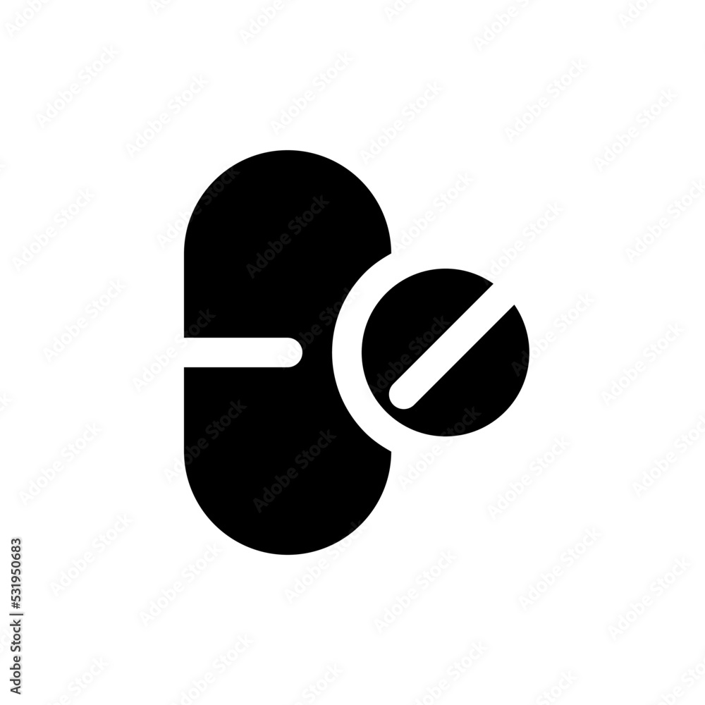 Dosage form black glyph ui icon. Tablet and capsule. Pharmaceutical ...