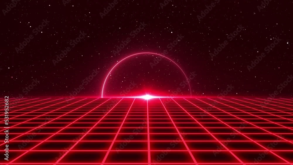 Retro Sci-Fi Background Futuristic Grid landscape of the 90s. Digital ...