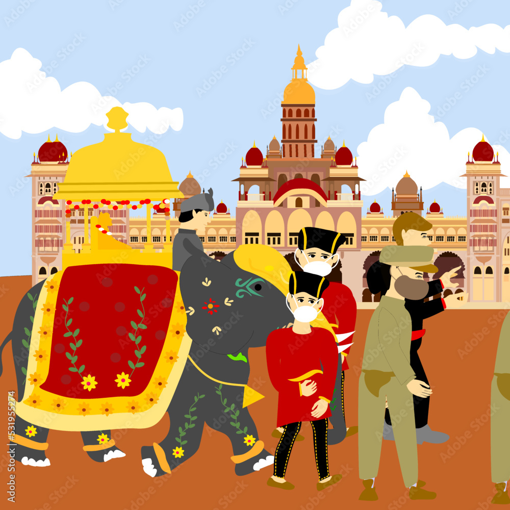 Concept of festival and celebrations, Carrying Golden Howdah or ...