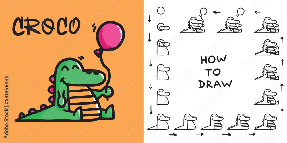 Handdrawn vector illustration. Step by step instruction for drawing a ...