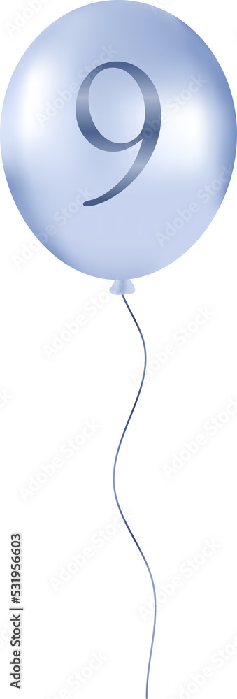 Blue satin Balloon with number 9 for Celebration Stock Illustration ...